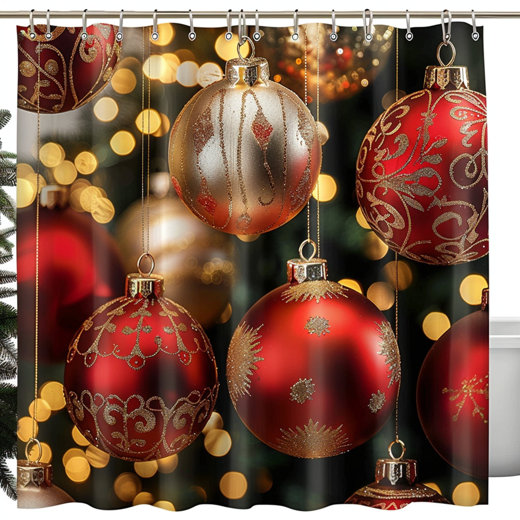 Create a Luxurious Holiday Vibe with Red and Gold Shower Curtain Set ...