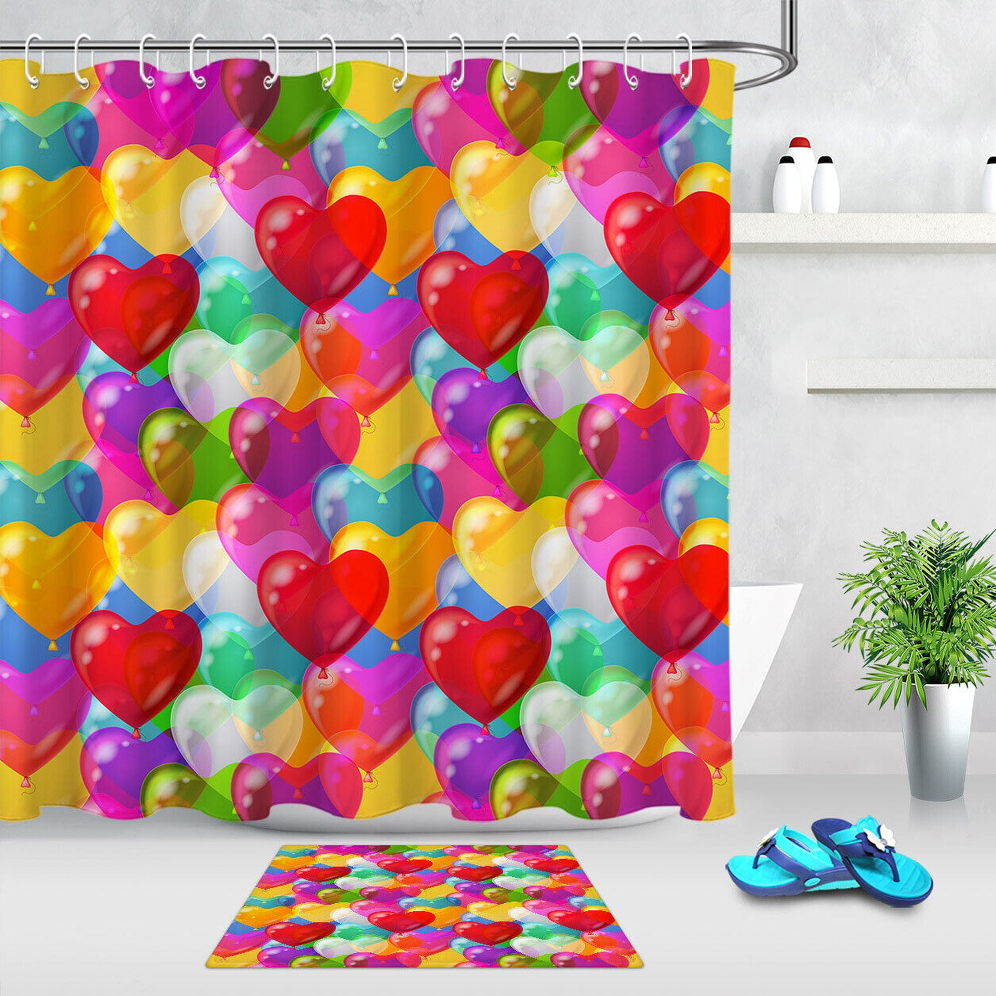 Create A Vibrant Bathroom Escape With Heart Balloon Shower Curtain Set