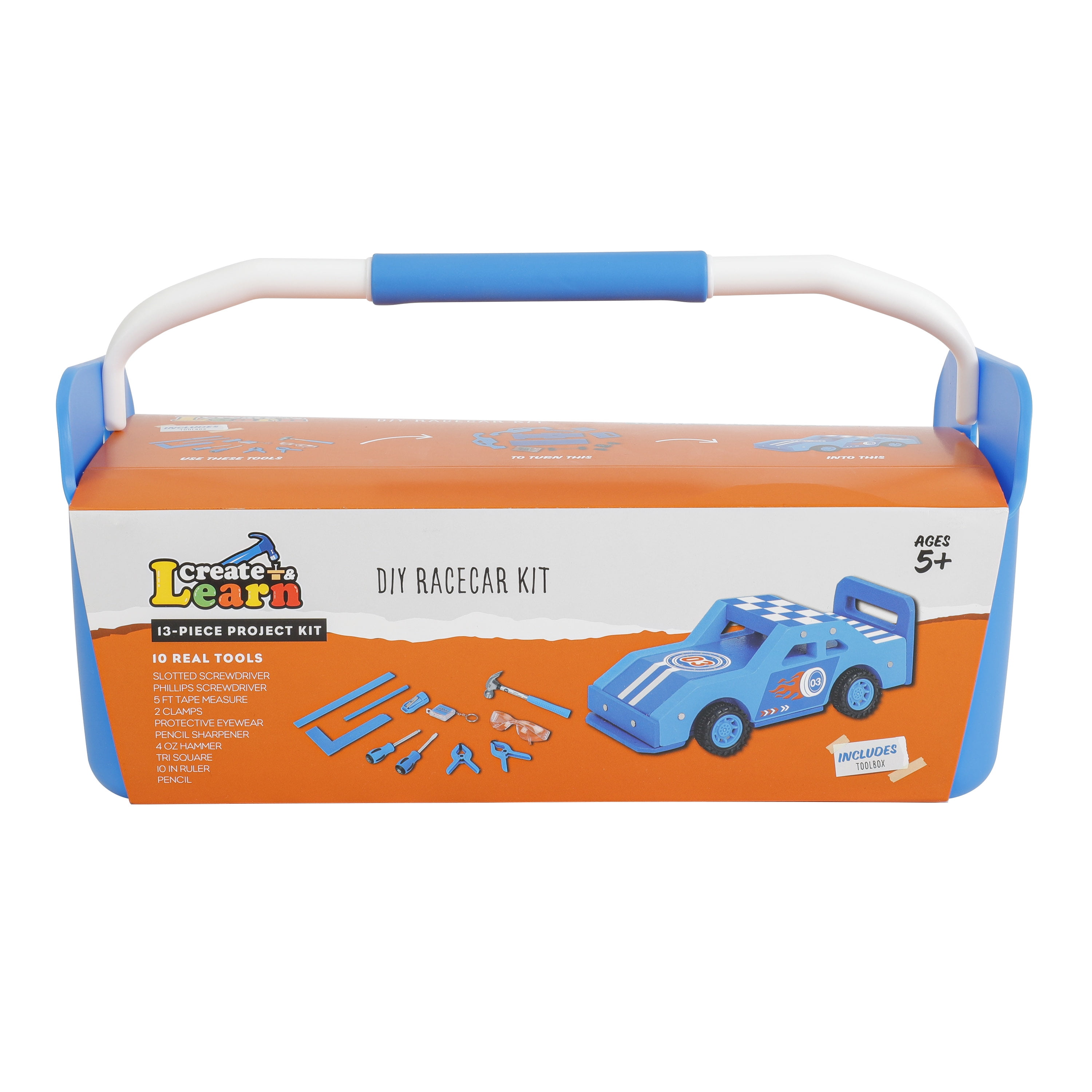 Create and Learn 13-Piece DIY Racecar Kids Project Kit, Model 43173 ...