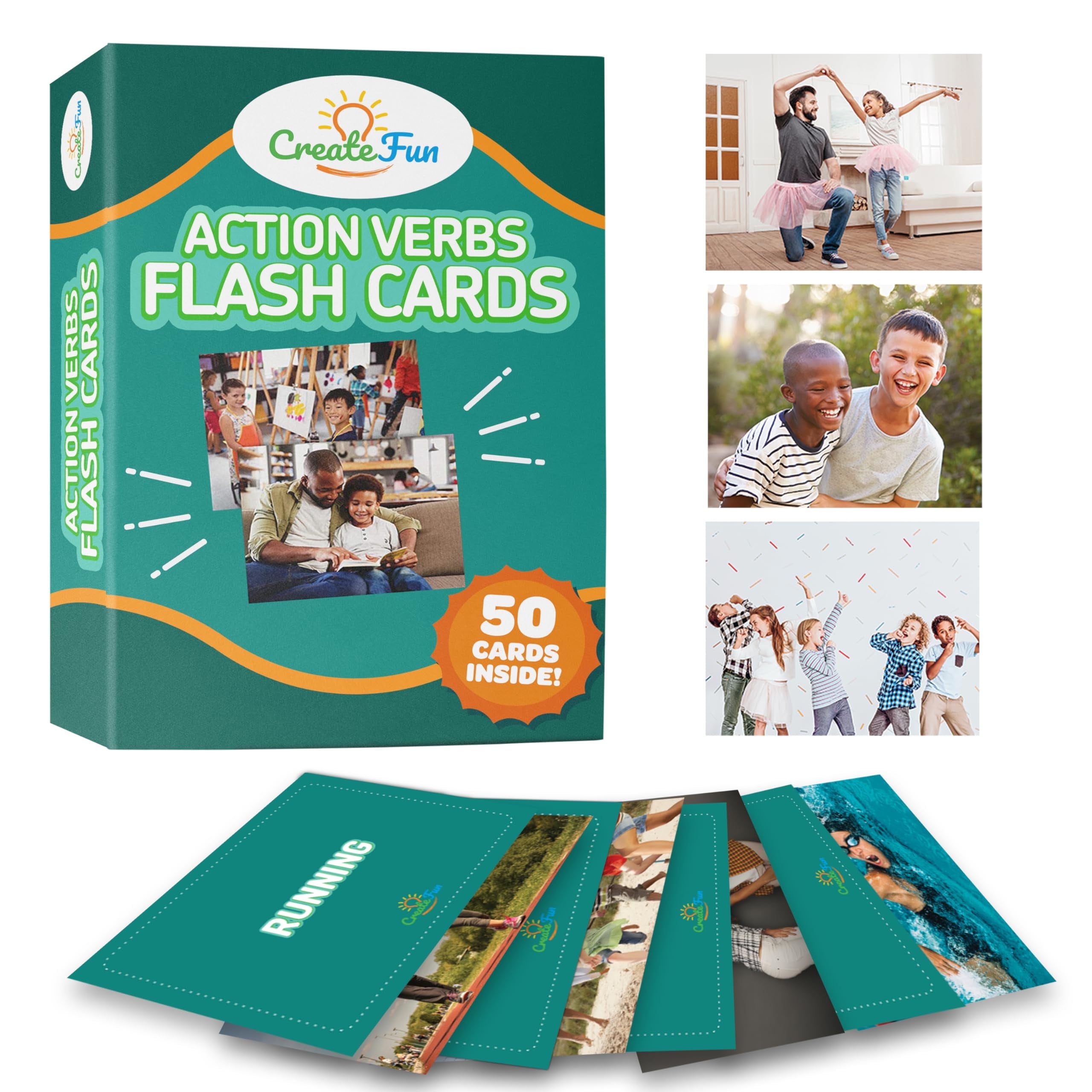CreateFun Verbs Flash Cards | 50 Actions and Motions | With 5 Learning ...