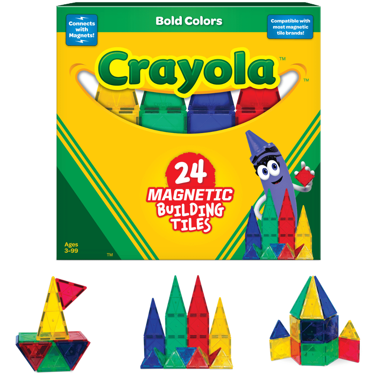 CreateOn Crayola Bold Magnetic Tiles, Building Set for Kids, Magnetic ...