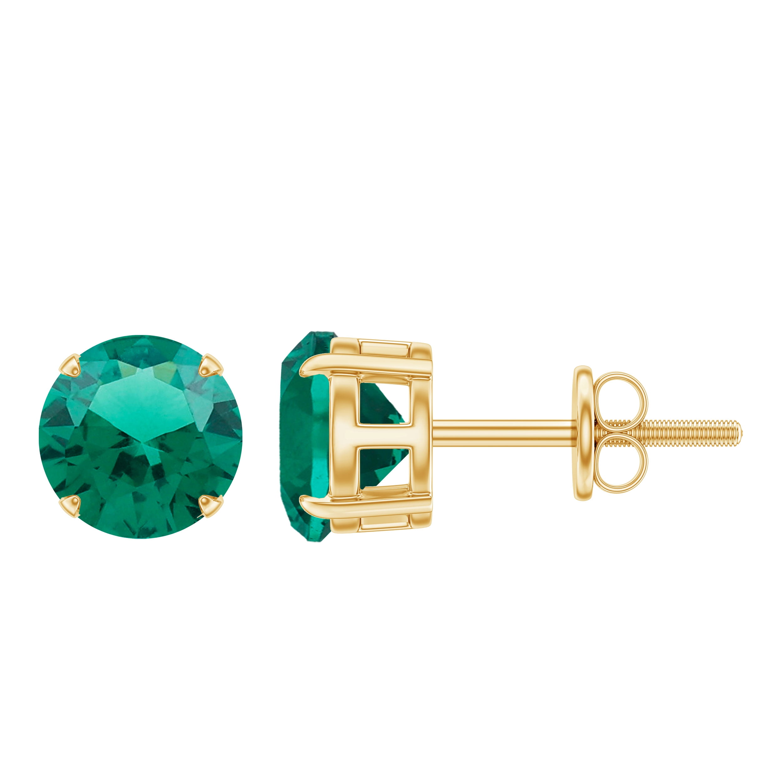 Rosec Jewels Created Emerald Solitaire Stud Earrings, Silver Screw Back Earrings (6 mm), 18K ...
