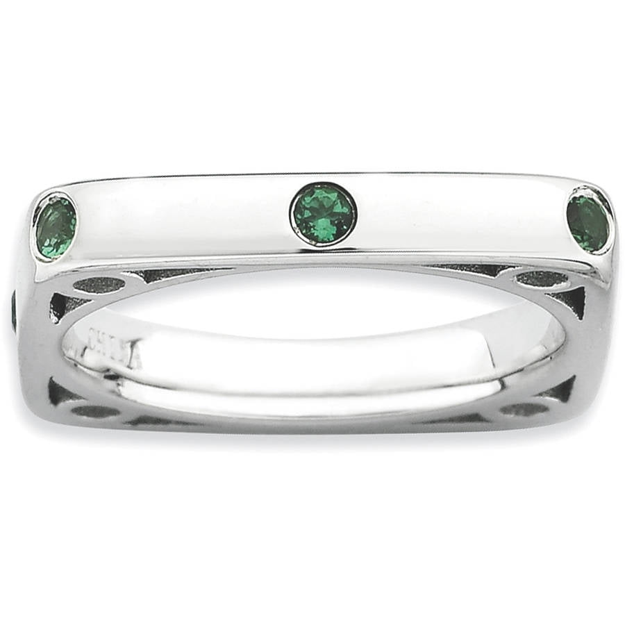 Created Emerald Sterling Silver Polished Square Ring - Walmart.com