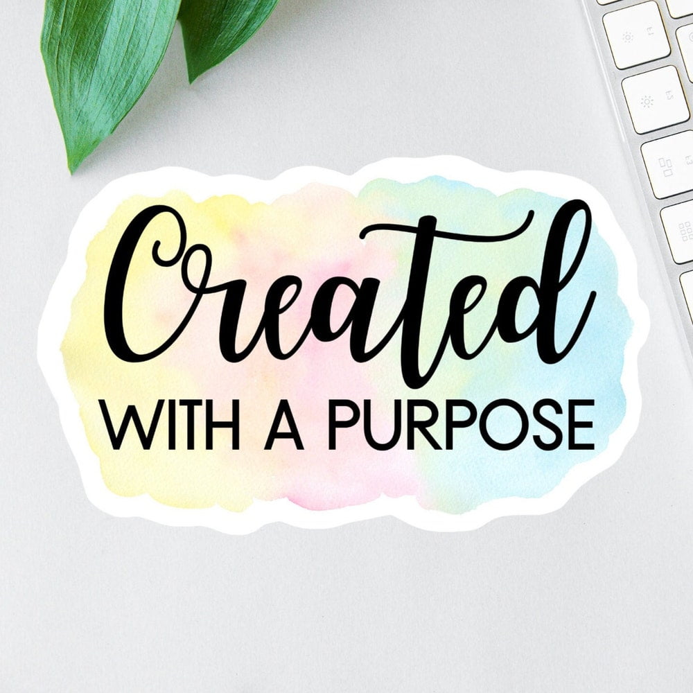 Created With A Purpose Sticker, Christian Sticker, Watercolor Rainbow ...