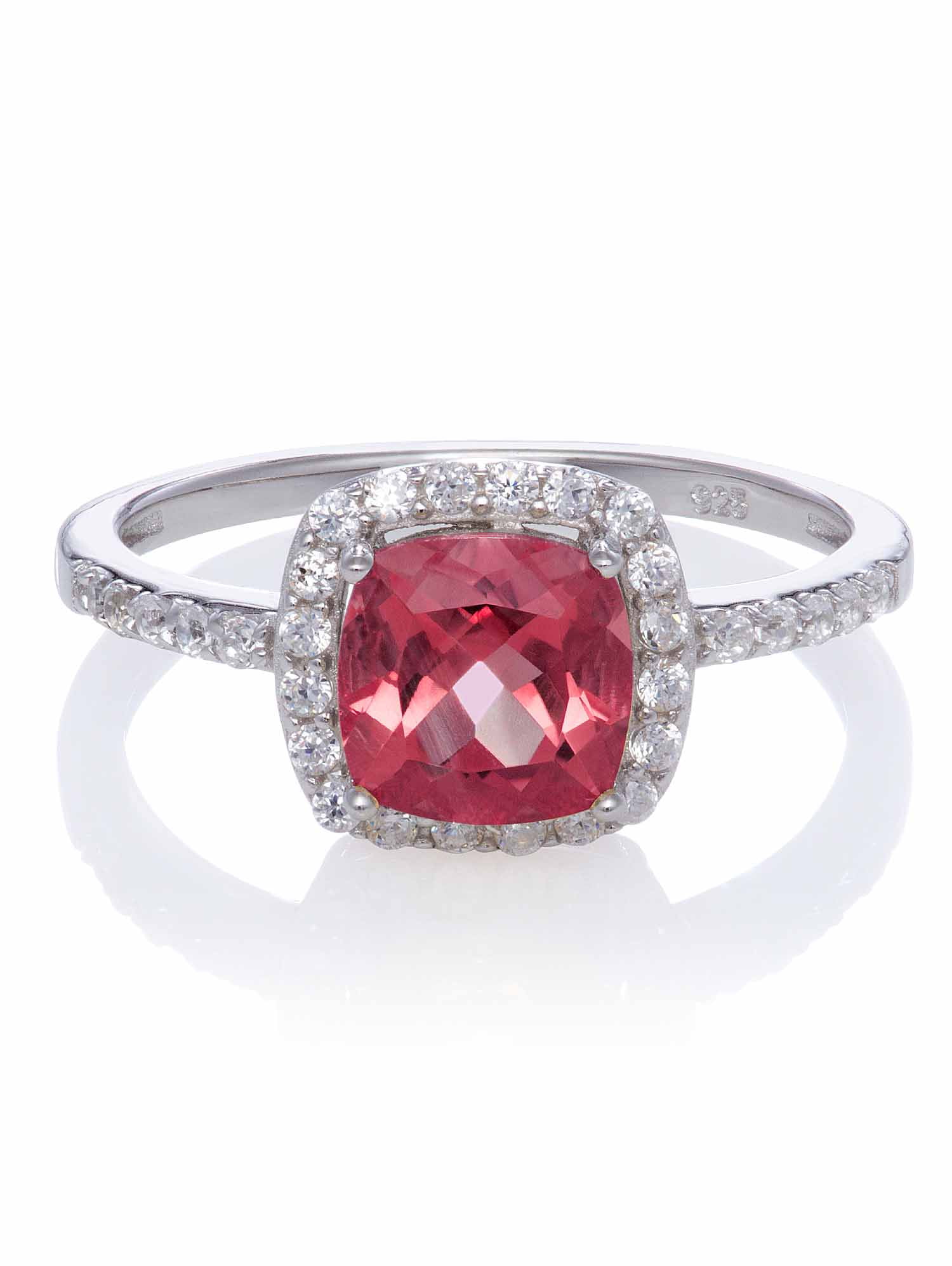 Created Ruby Cushion-Cut with Created White Sapphire Ring, Size 7 ...