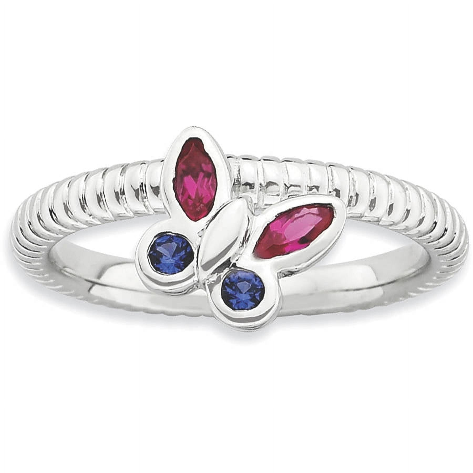 Created Ruby and Created Sapphire Sterling Silver Butterfly Ring ...