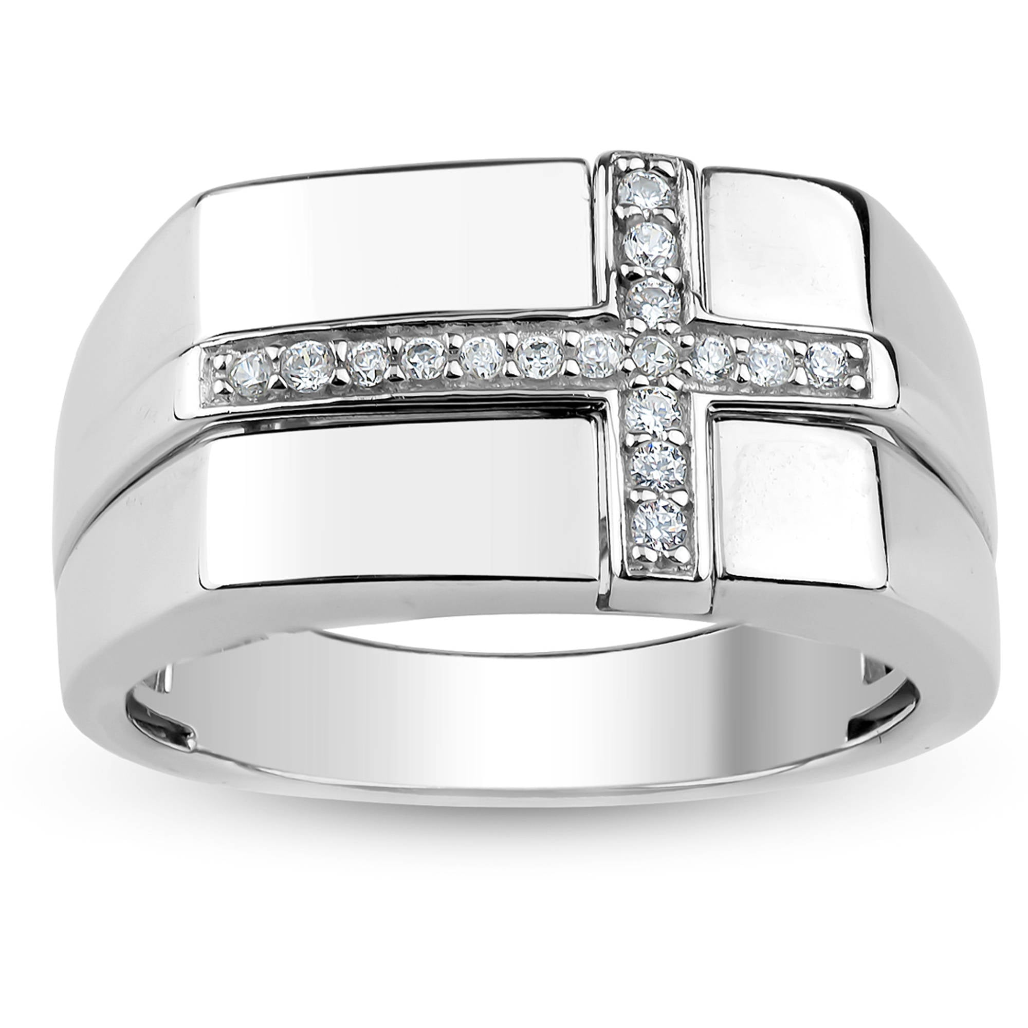 Created White Sapphire Sterling Silver Sideways Cross Men's Ring ...