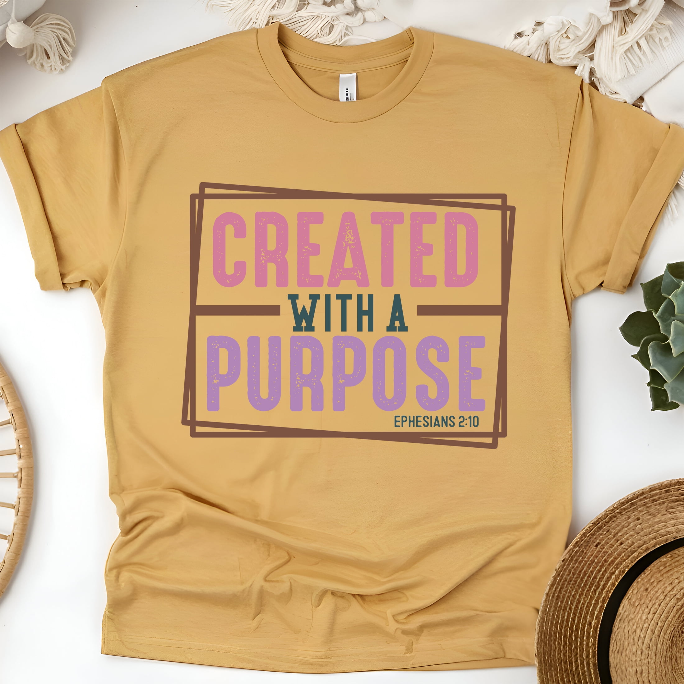 Created With A Purpose Shirt | Bible Verse Ephesians 2:10 Tee , Gold ...