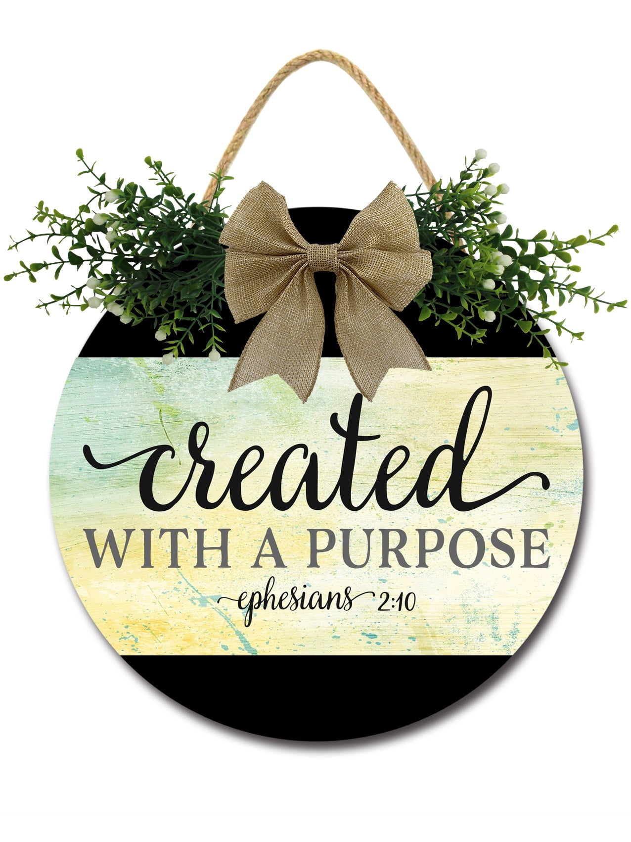Created With A Purpose Sign Front Door Porch Decorations, Round Rustic ...