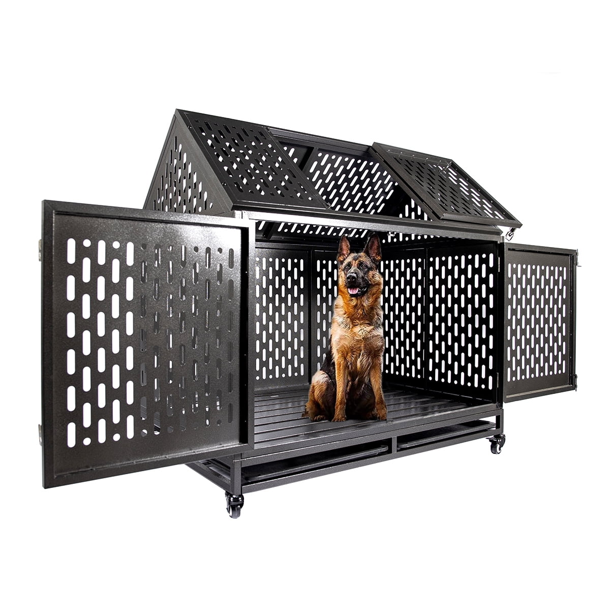 Createshao 45 inch Heavy Duty Dog Crate, Metal Kennel with Lockable ...