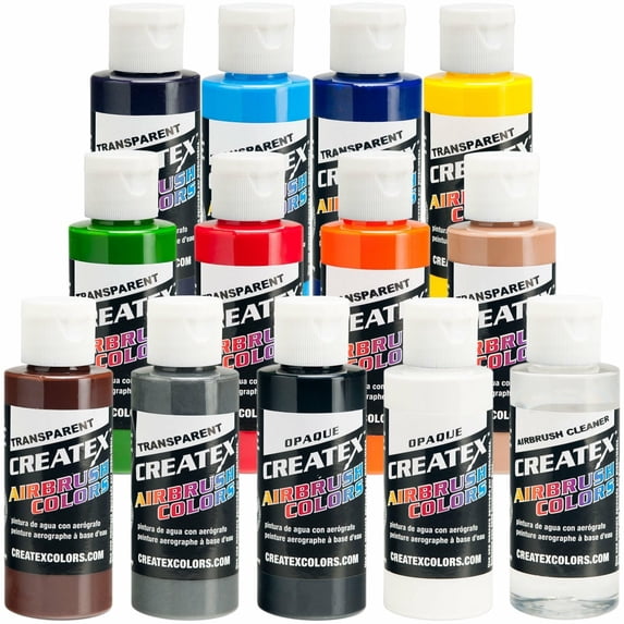 Createx 12 Color Transparent Airbrush Paint Set 2 oz Bottles (12 colors ...