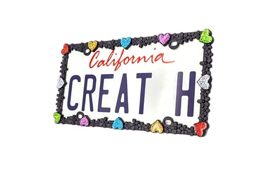 CREATHOME 3D Daisy Heart License Plate Frame, Zinc Alloy, Matt Black ...