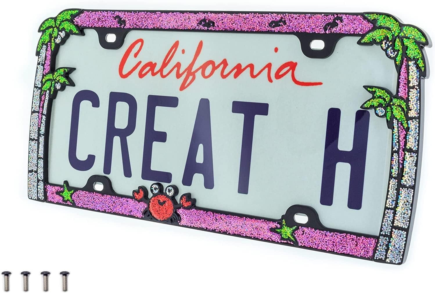 Creathome 3D Shining Palm Trees Crab License Plate Frame from Pure Zinc ...