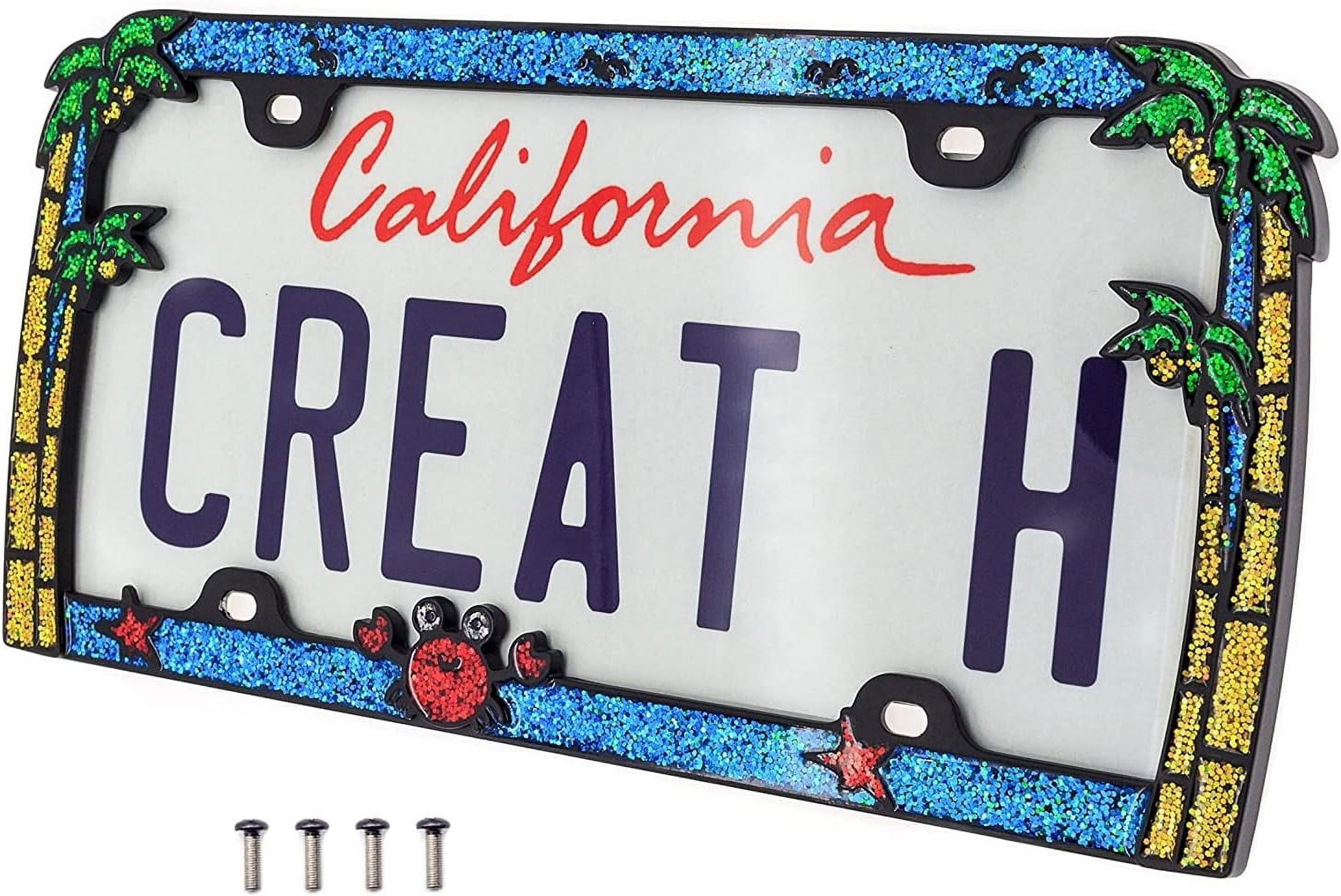 Creathome 3D Shining Palm Trees Crab License Plate Frame from Pure Zinc ...