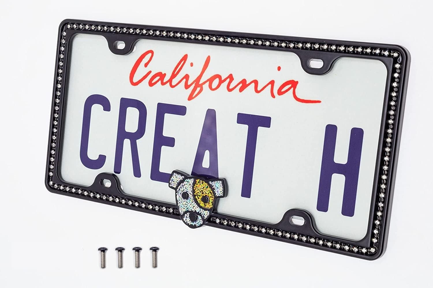 Creathome Shining Dog Pattern Diamond Chain License Plate Frame from ...