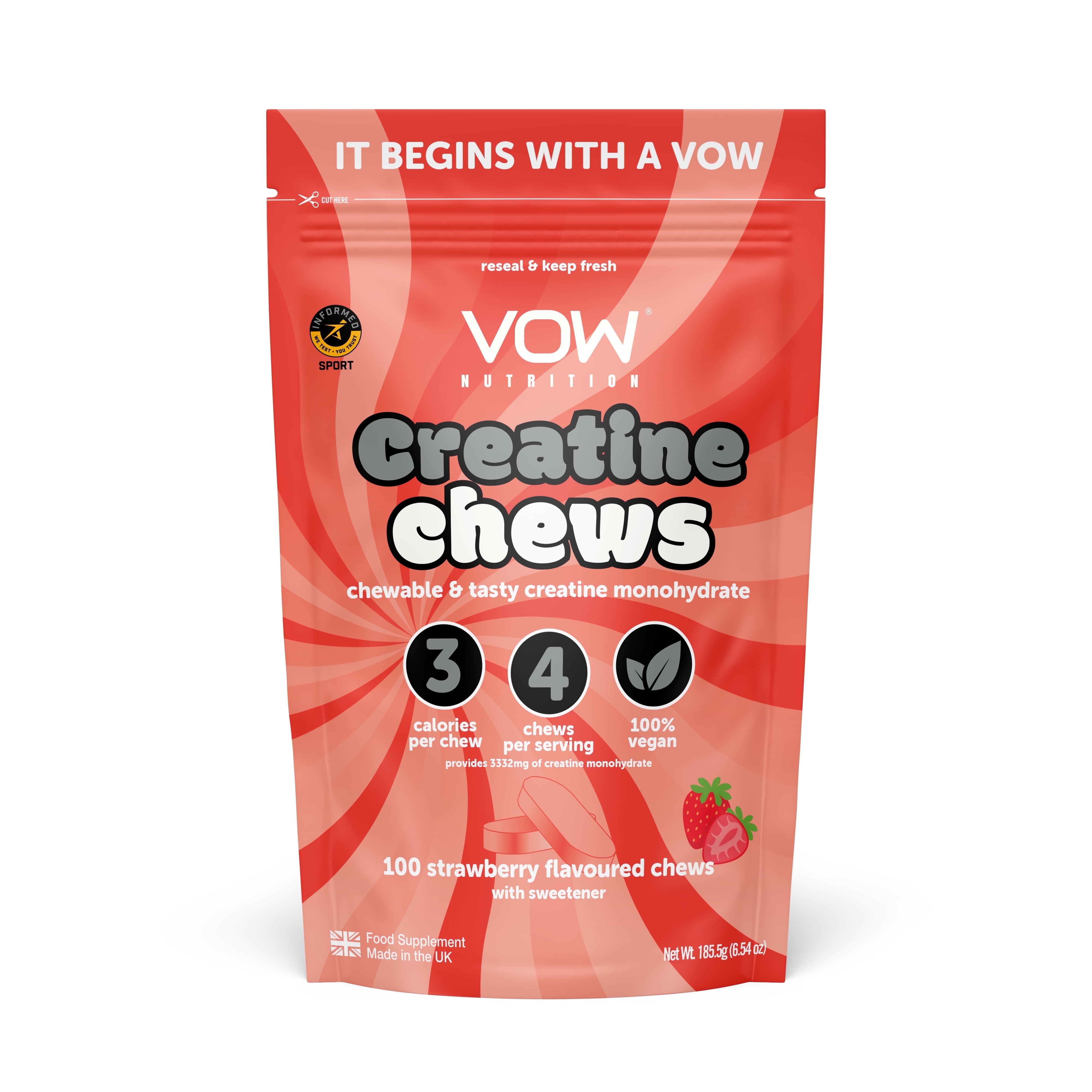 VOW Nutrition Creatine Monohydrate Chews, Strawberry, 100 Count ...