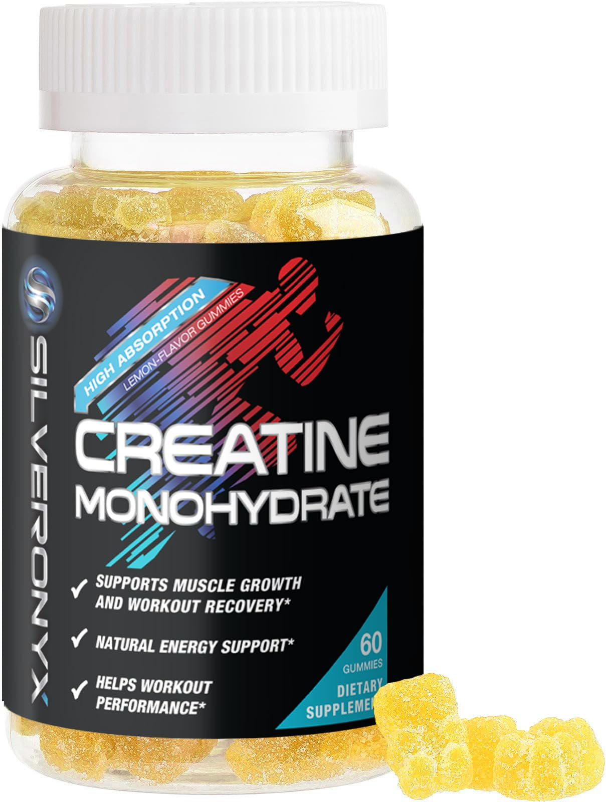 SilverOnyx Creatine Monohydrate Gummies 2000mg, Lemon Flavor, 60 ...