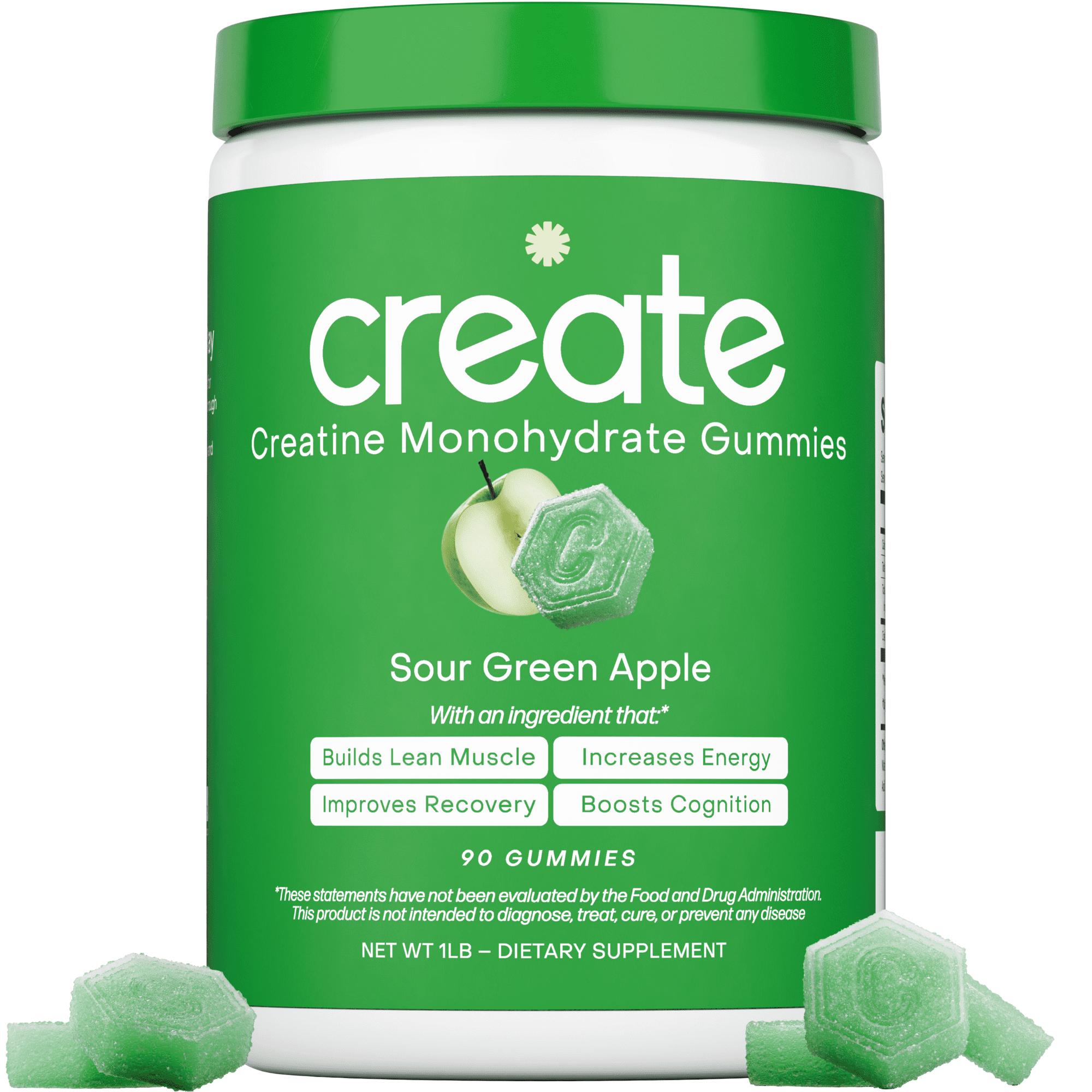 Create Sour Green Apple Creatine Gummies, 1.5g Monohydrate, 90 Ct ...