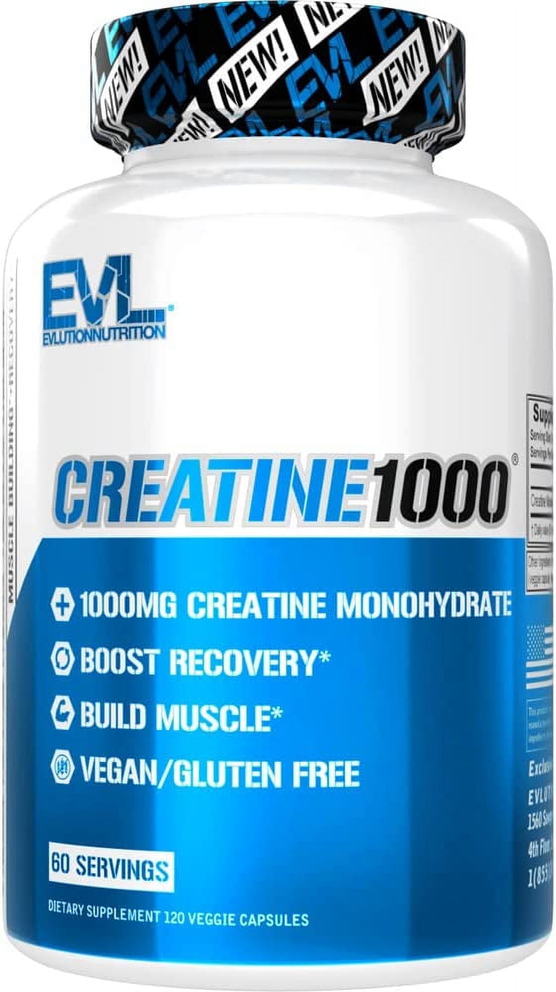 Creatine Monohydrate Pills 120ct - EVL Nutrition Muscle Builder ...