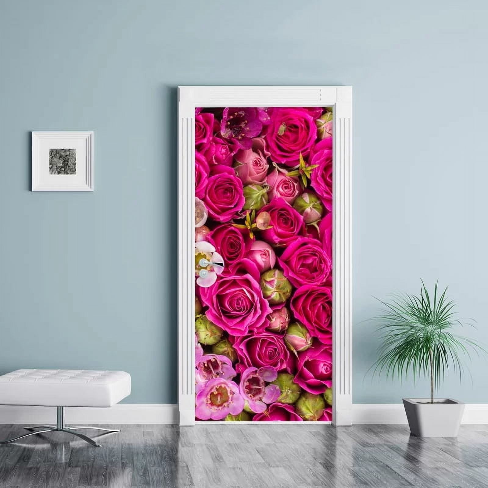 Creative 3D Beautiful Door Stickers Hot Roses For Living Room Bedroom ...