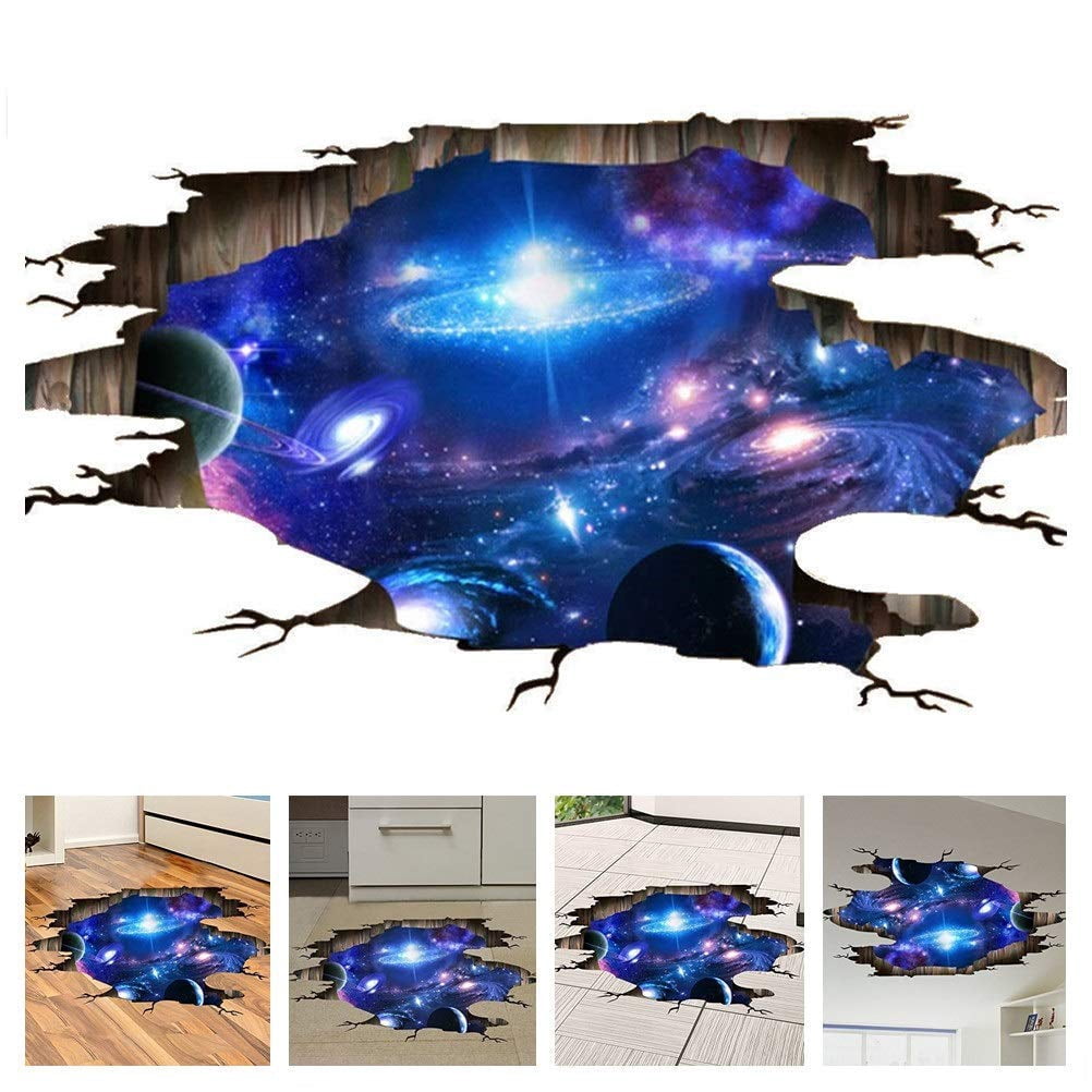 Creative 3D Blue Cosmic Galaxy Wall Sticker Removable PVC Magic Milky ...