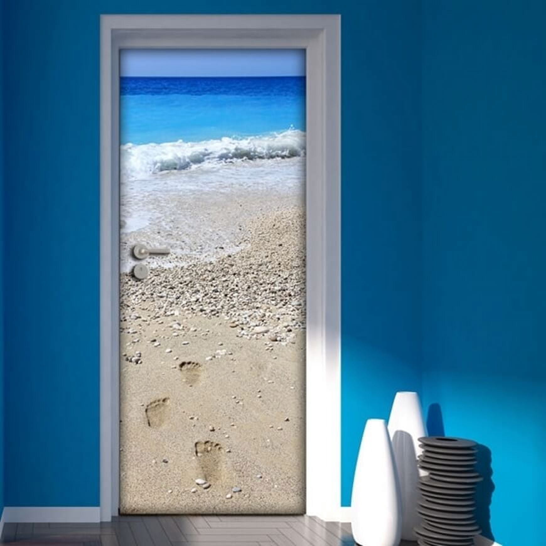 Creative 3D Door Sticker Beach Foot Print DIY Home Decor Decals ...