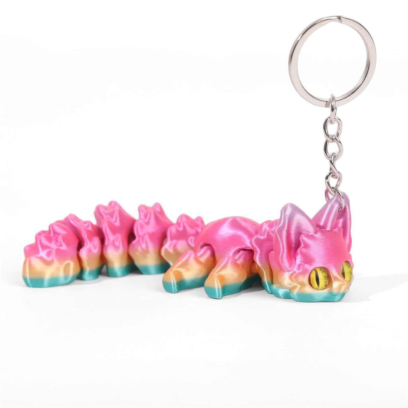 Creative 3D Printing Cat Model Keychain Funny Kitten Tail Movable ...