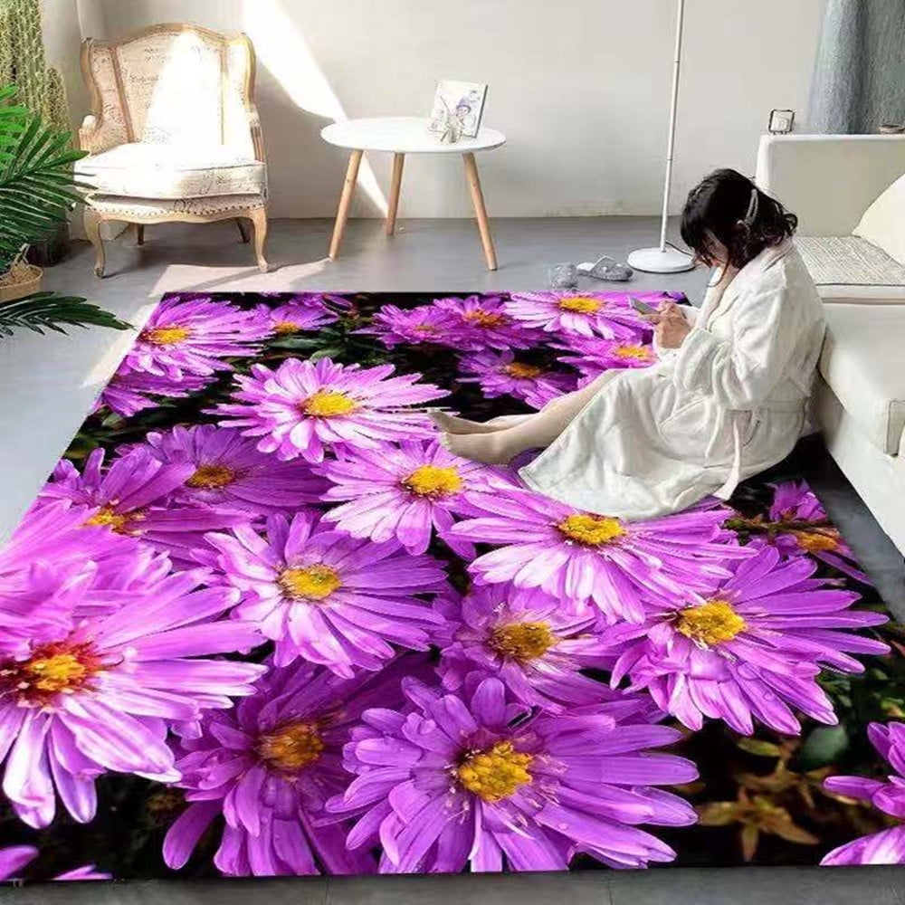 Creative 3D Romantic Red Rose Print Rug Girl Room Floor Mat Valentine's ...
