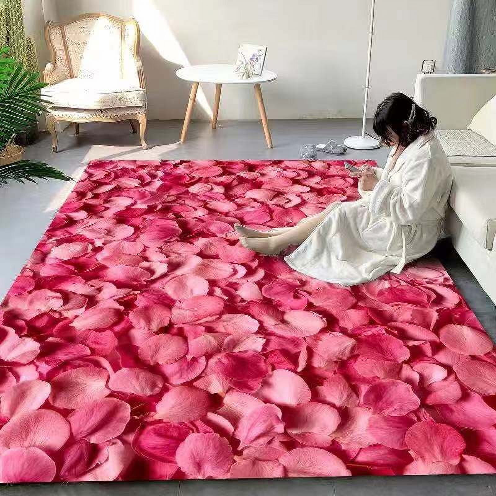 Creative 3D Romantic Red Rose Print Rug Girl Room Floor Mat Valentine's ...