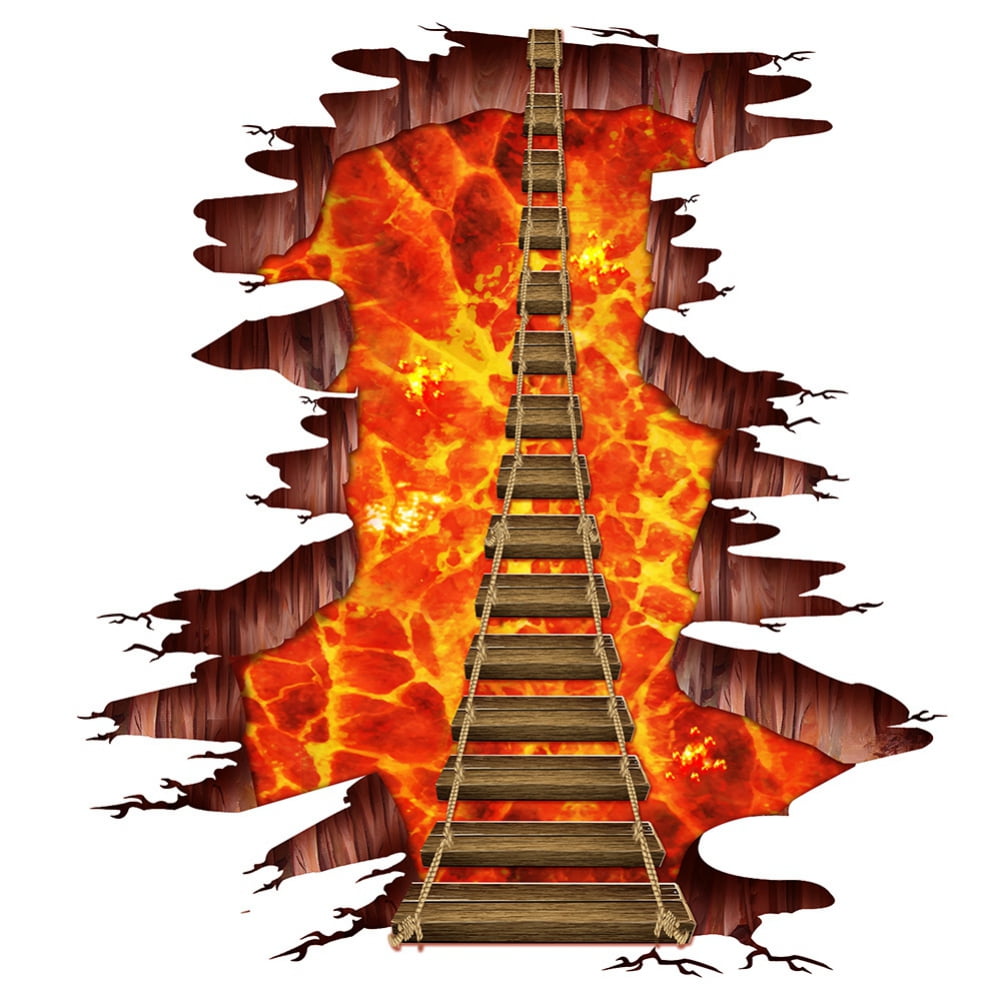 Creative 3D Space Wall Decals Removable PVC Magic Floor Flame and Lava ...