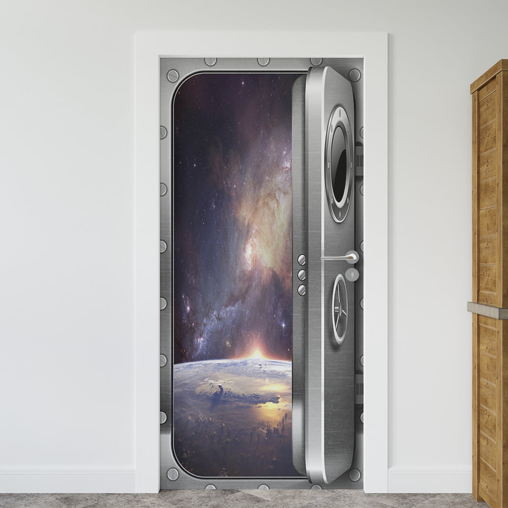Creative 3D door stickers self-adhesive space capsule door Wallpaper ...