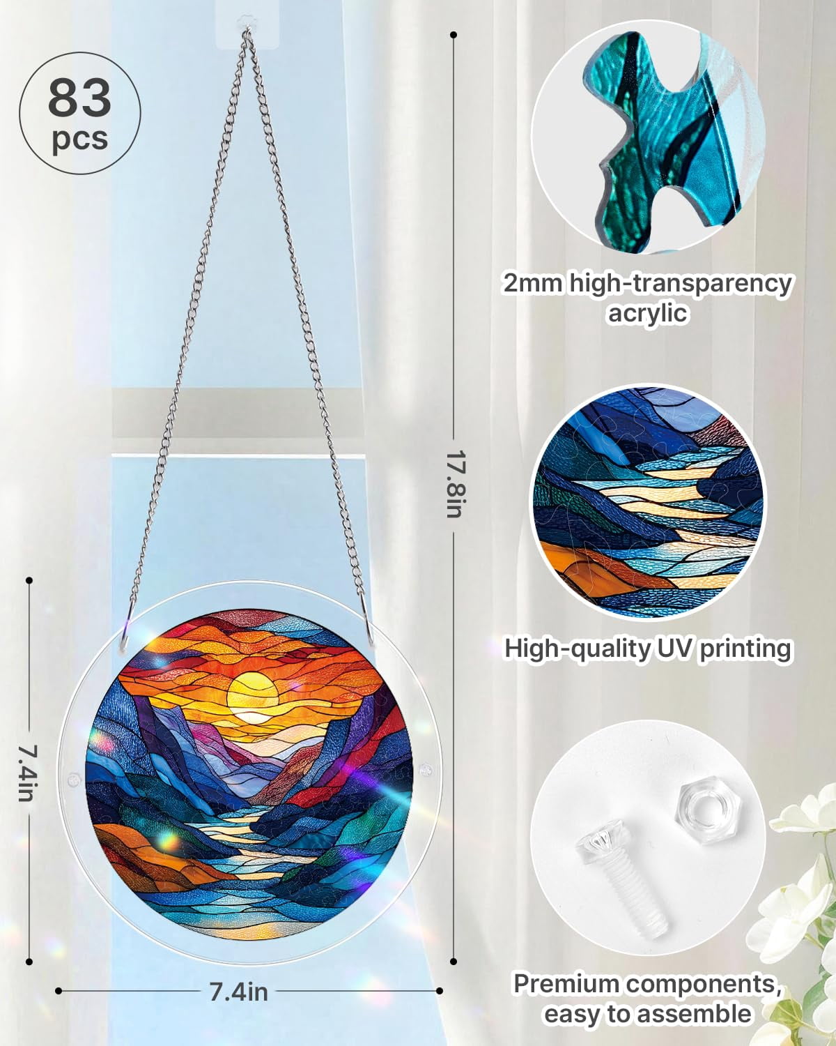 Creative 83-Piece Acrylic Puzzles Suncatcher Window Hanging, 7.4 Inch ...