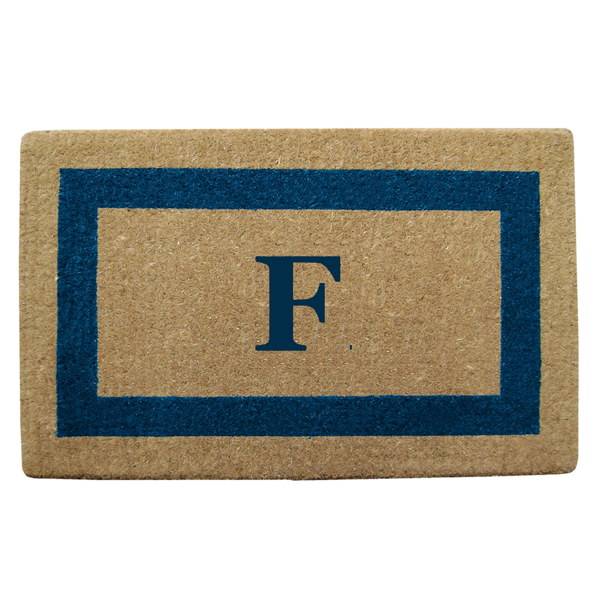 Heavy Duty Coir Door Mat Single Picture Frame, Monogram F - Blue 22" x ...