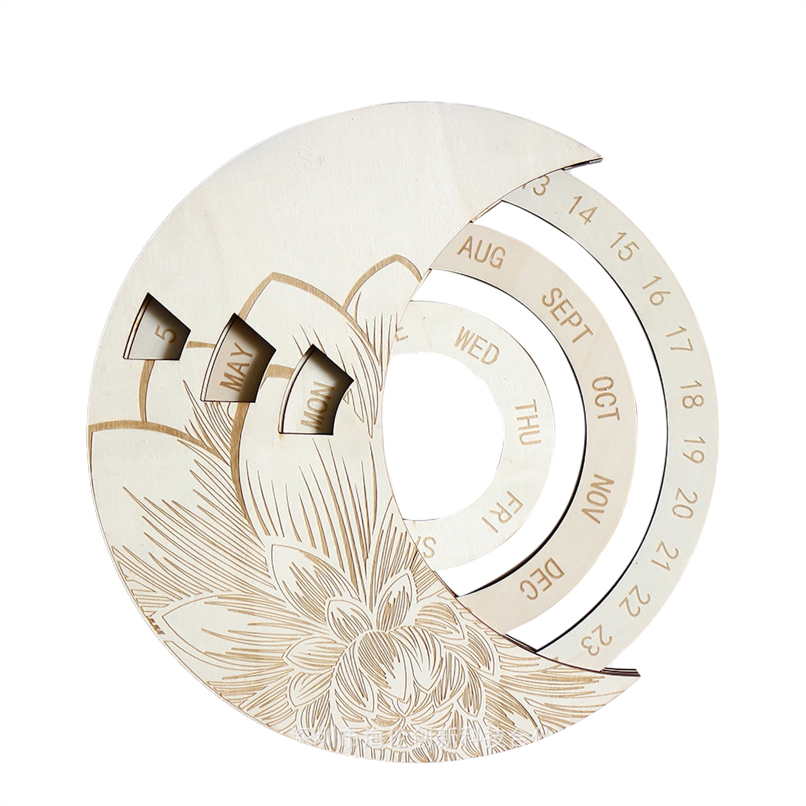 Creative Adjustable Hand-Carved Round English Wooden Perpetual Wall ...