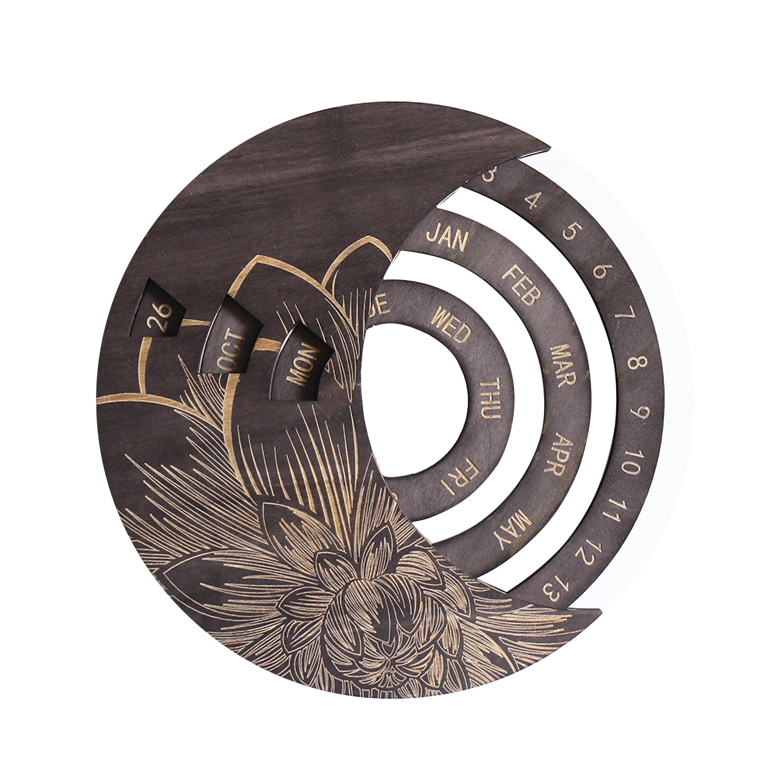 Creative Adjustable Hand-Carved Round English Wooden Perpetual Wall ...
