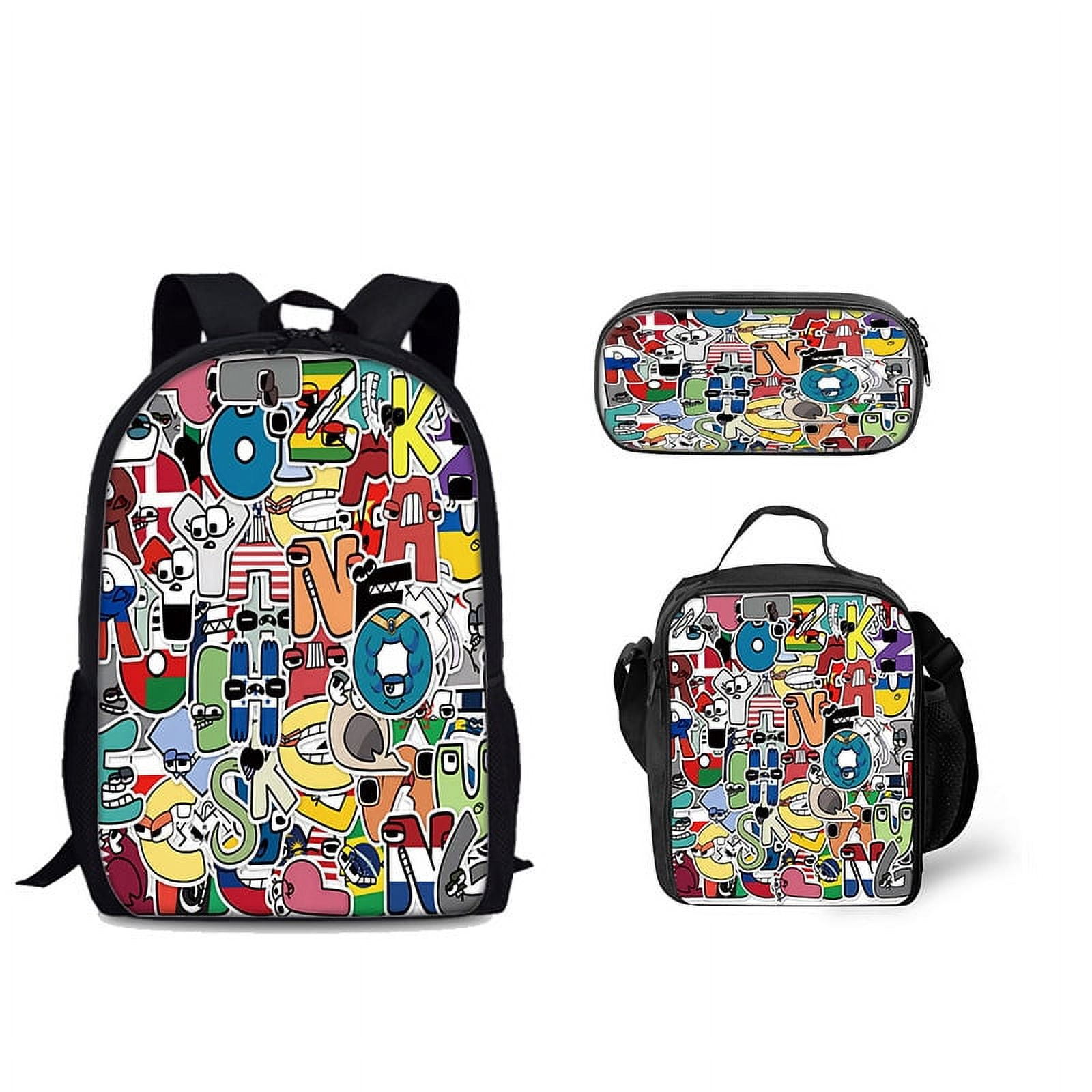 Creative Alphabet Print 3Pcs/Set Student Bag Teen Storage Backpack ...