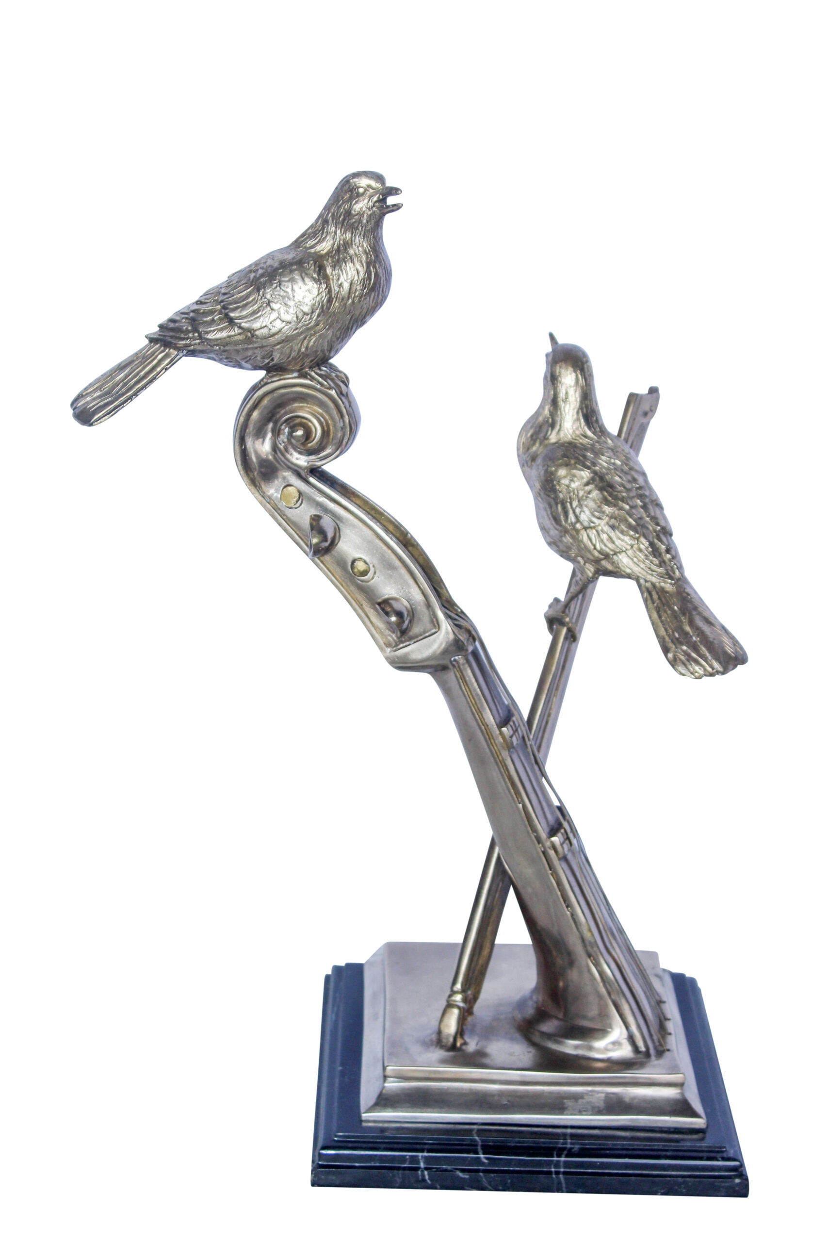 Creative Art, Violin and Two Birds, Bronze Statue in Silver Finish 12 x ...