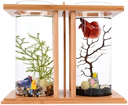 Creative Bamboo Wood Ecological Fish Tank Dual Glass Desktop DIY ...