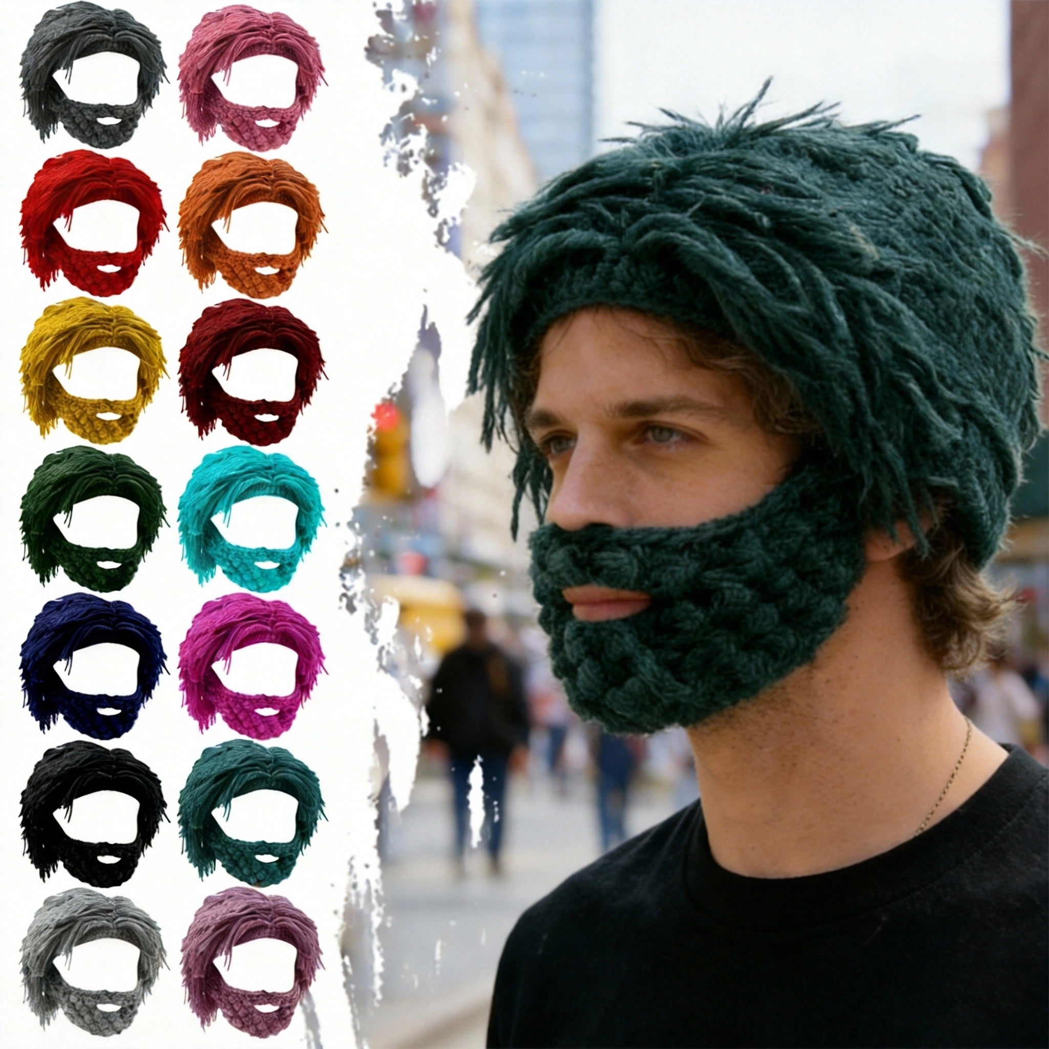 Creative Barbarian Knit Beard Hat Funny Knit Cap Wig Beanie Hats Beard ...