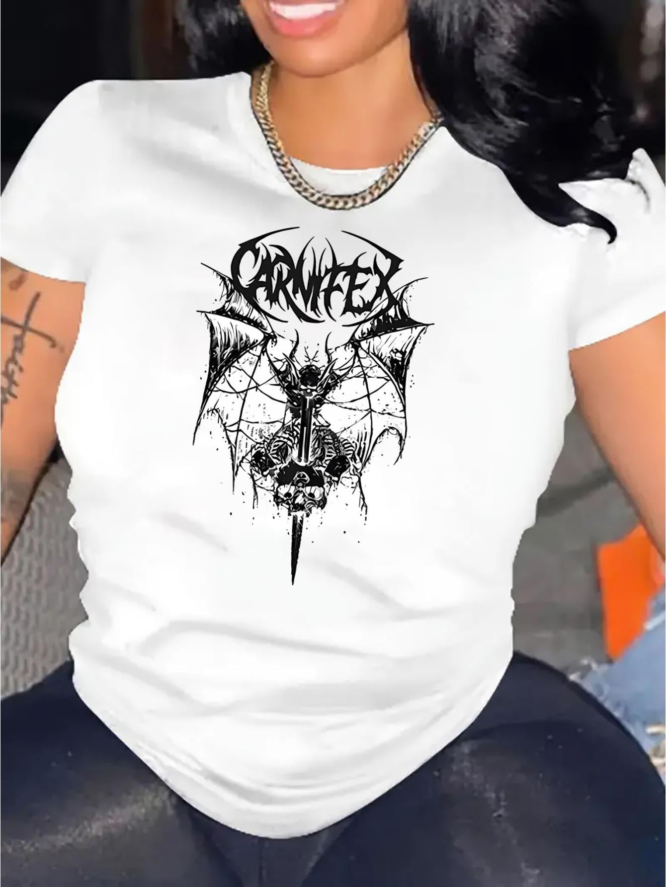 Creative Bat Wing Pattern Printed Women'S Trendy Round Neck Short ...