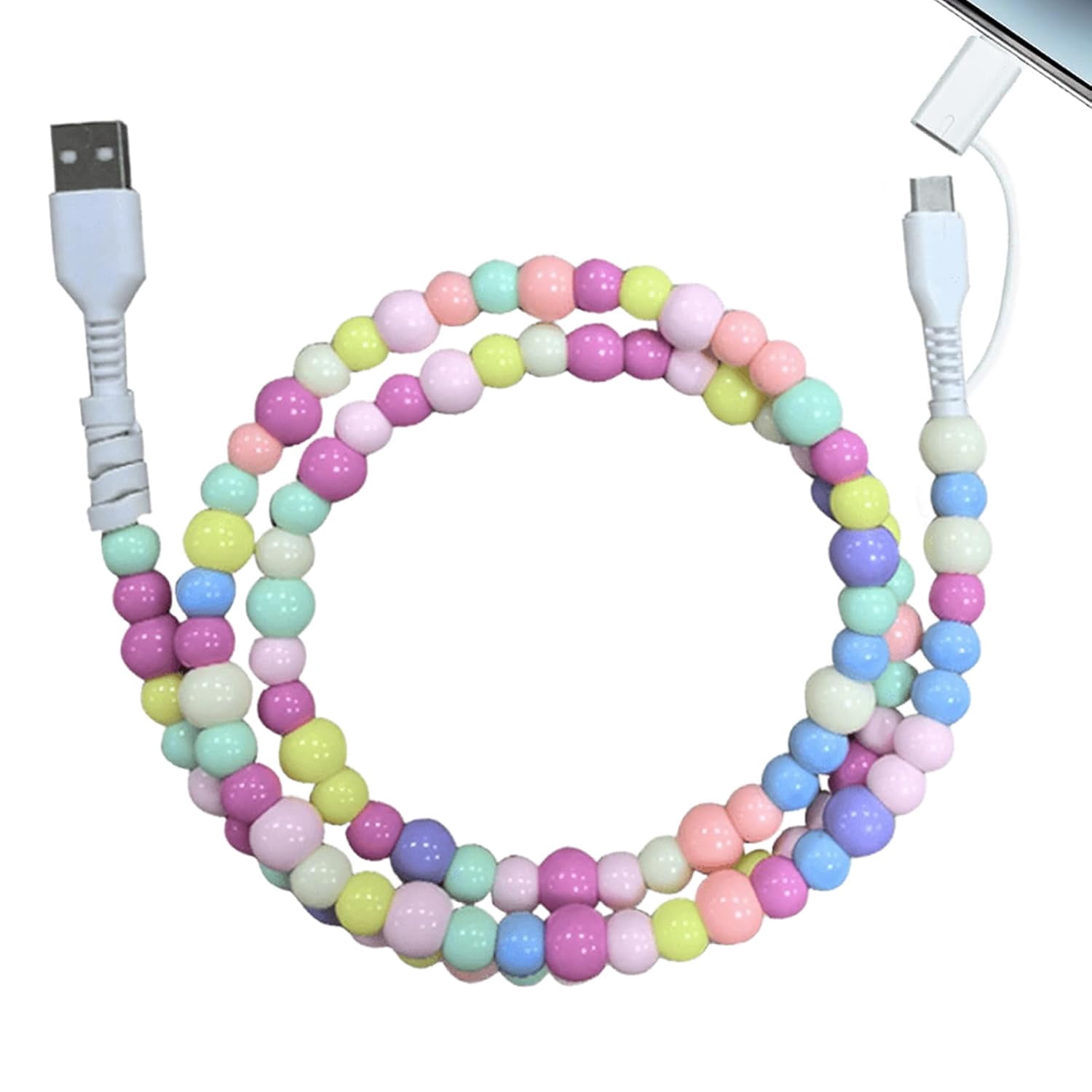 Creative Beaded 2-in-1 Data Cable, 2 in 1 Colorful Beaded Charging ...