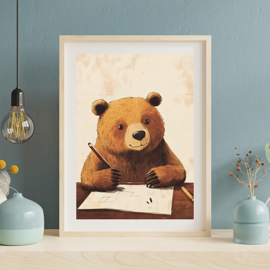 Creative Bear Sketching Poster, Adorable Bear Drawing Art, Cute Animal ...