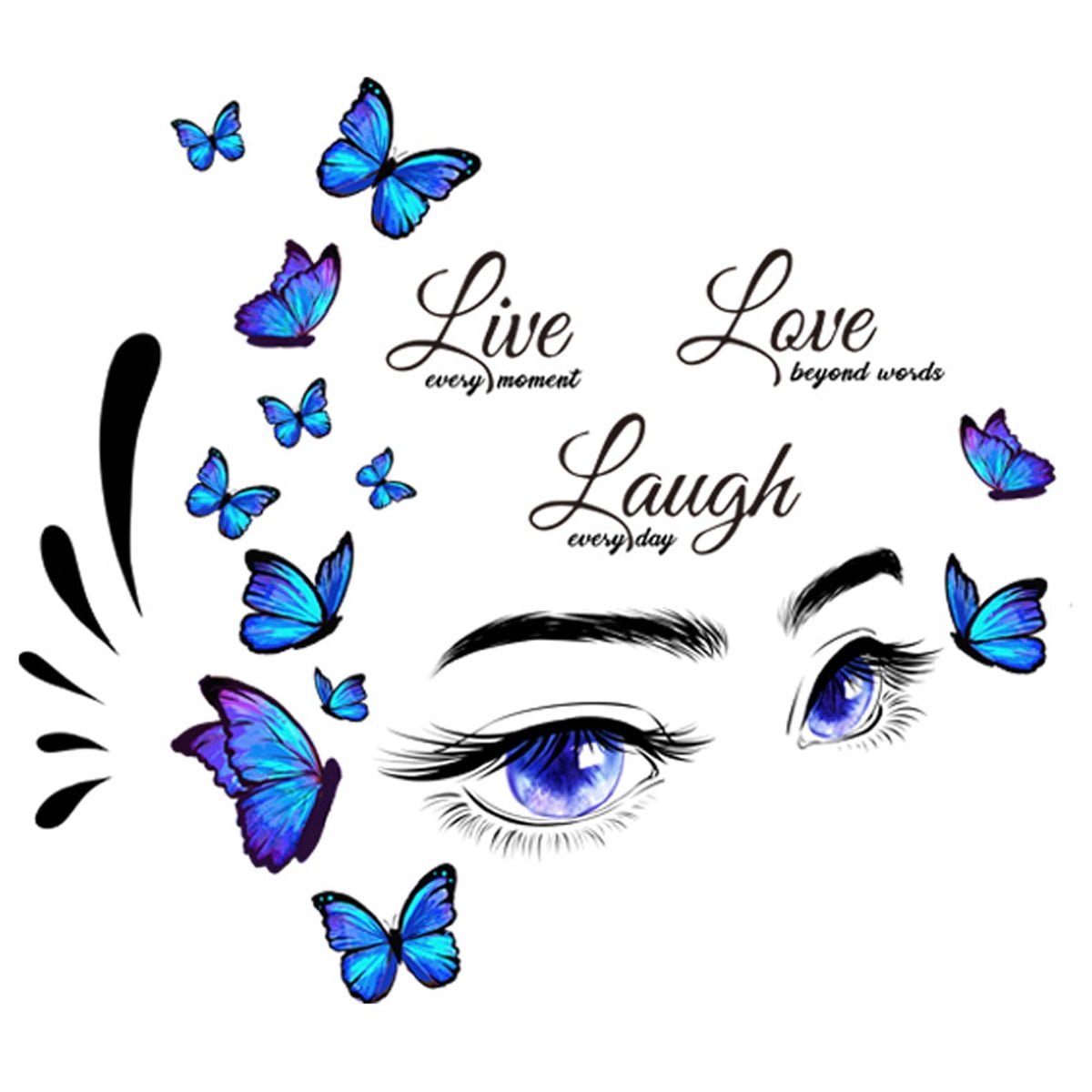 Creative Beautiful Girl Eyes Wall Sticker, blue Flying Butterfly Wall ...