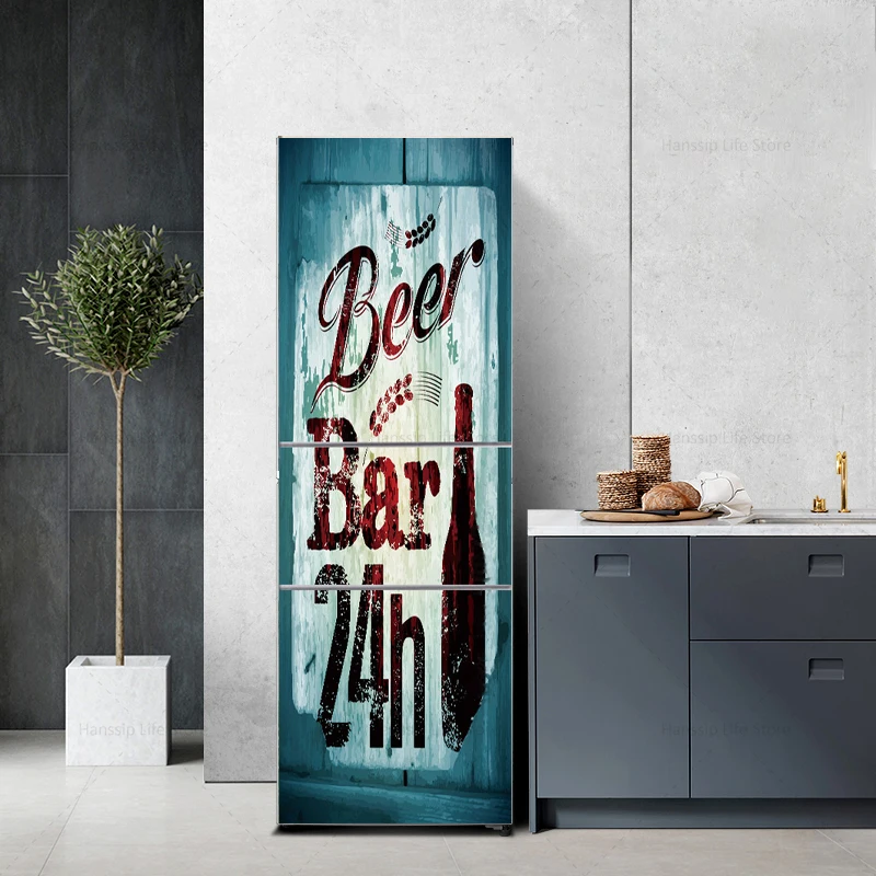 Creative Beer Coffee Poster Fridge Door Mural Cover ration Wallpaper ...