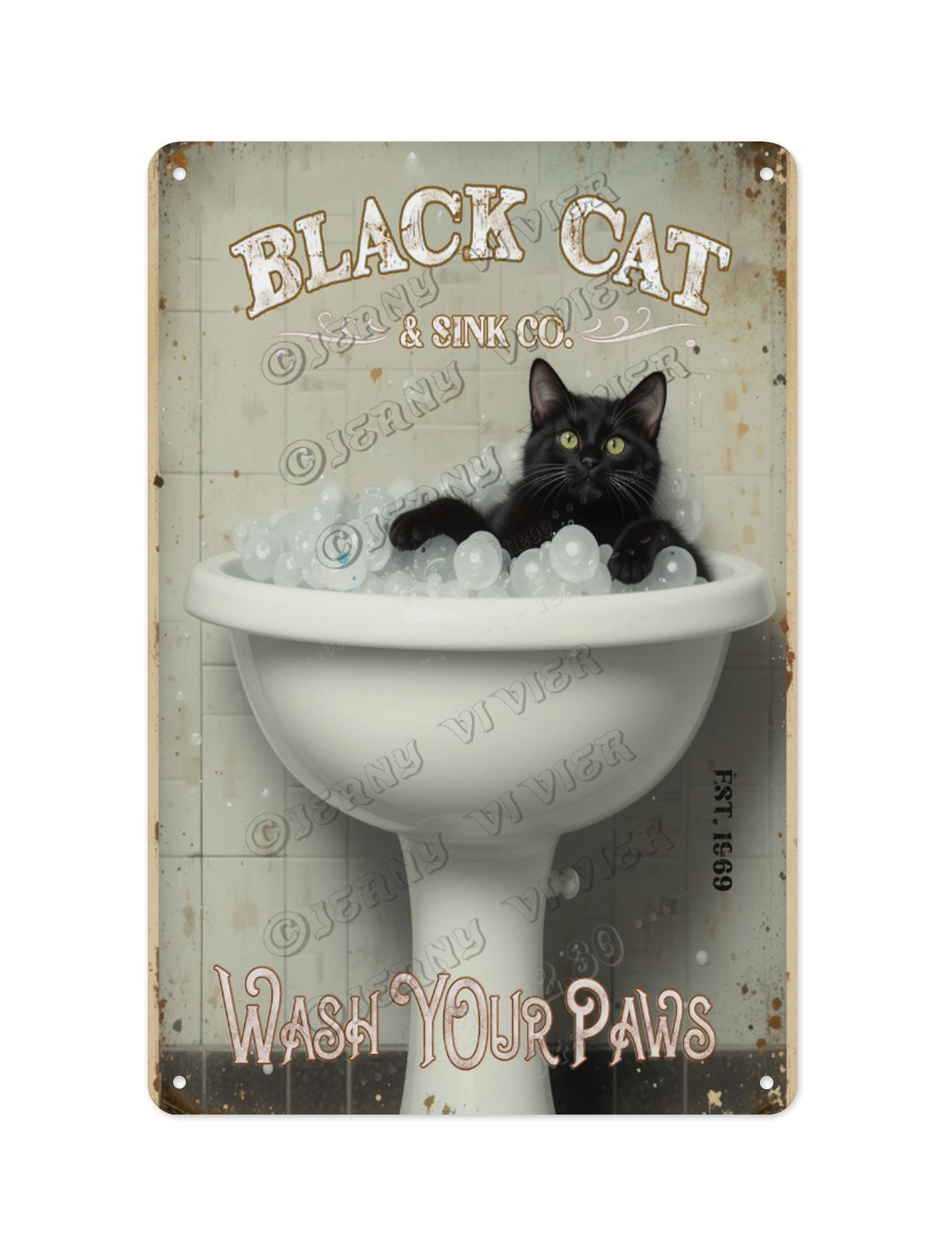 Creative Black Cat Sink Co. Wash Your Paws Metal Sign 12 x 16 Inches ...