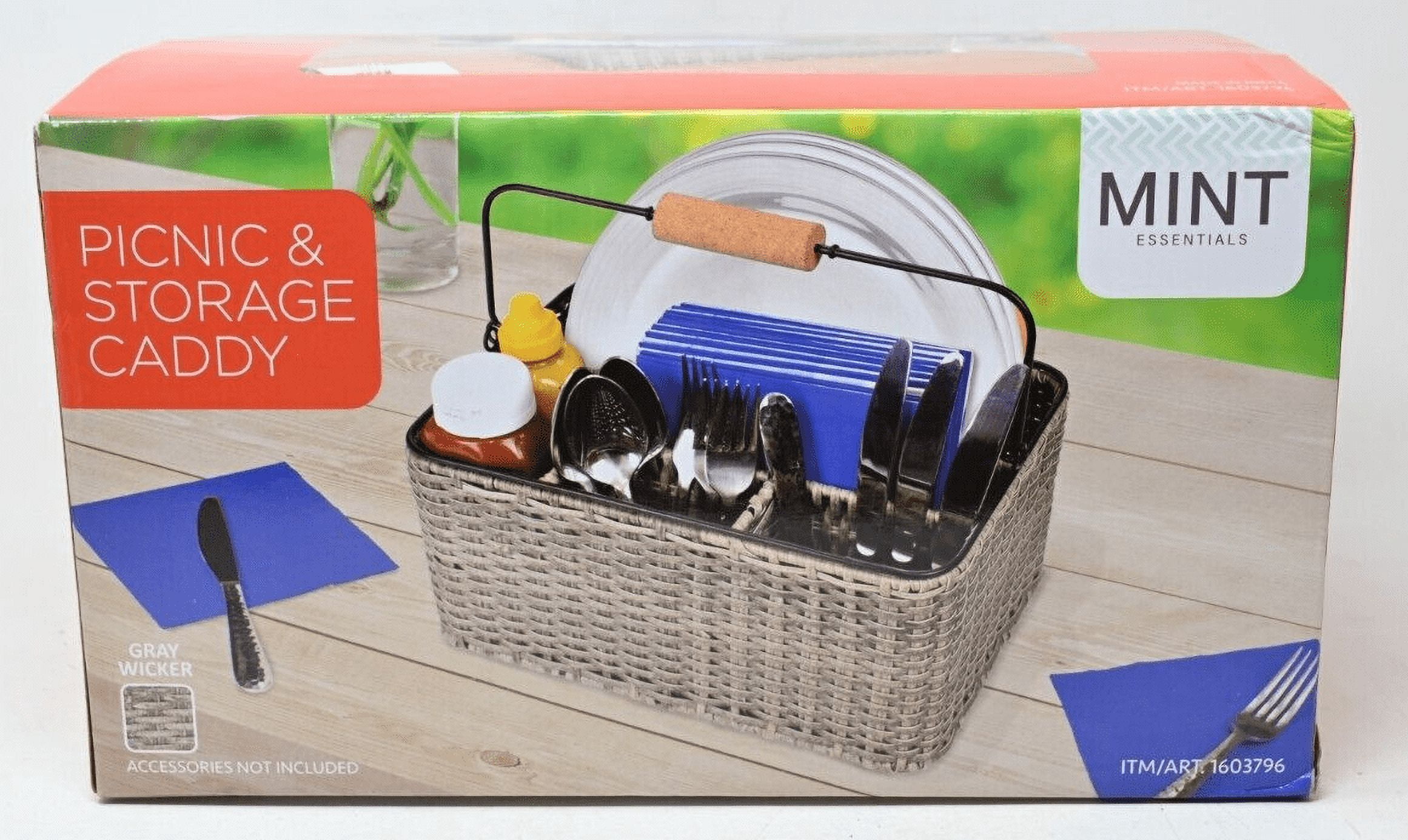 Creative Brands Picnic & Storage Caddy with Handle Gray Wicker ...
