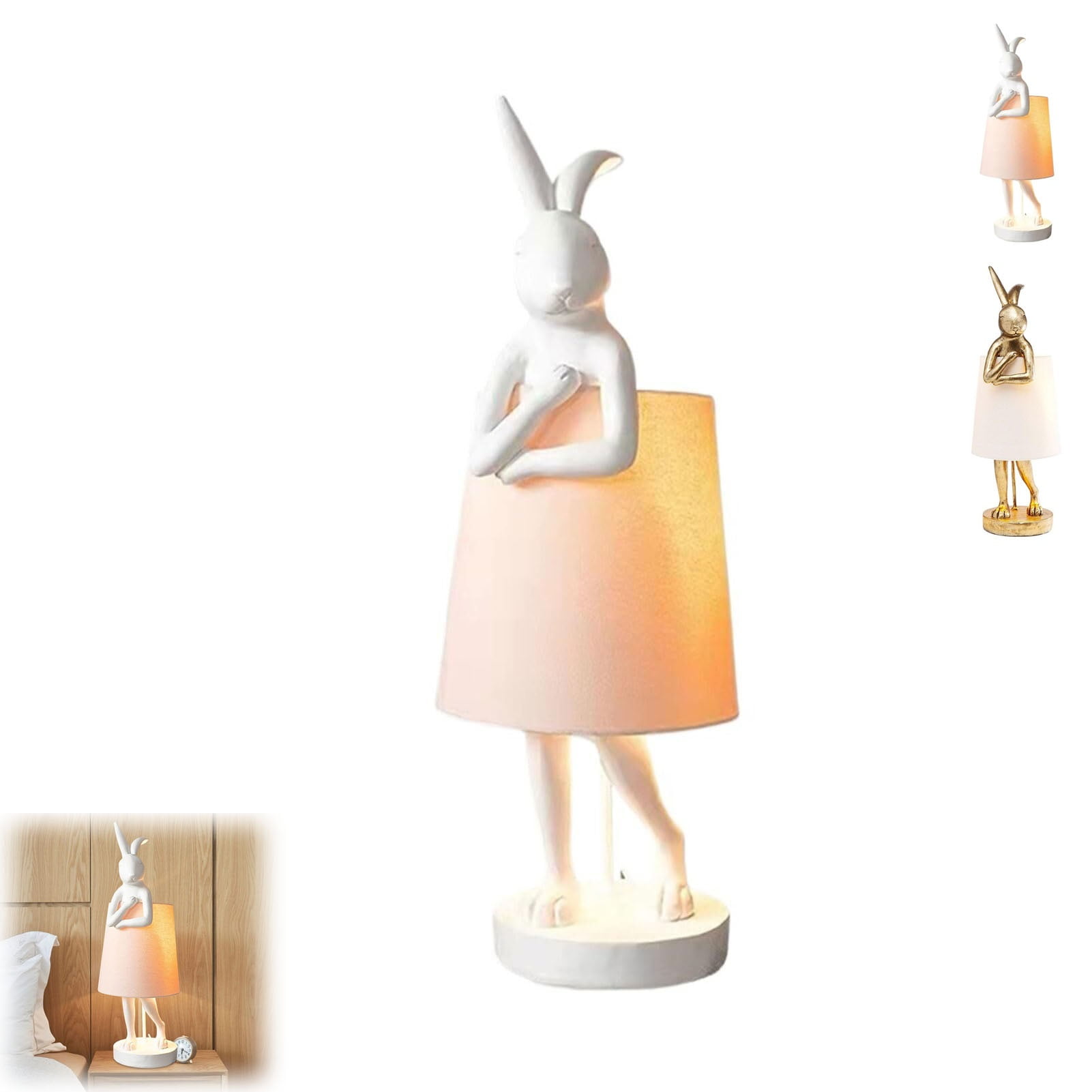 Creative Bunny Table Lamp Rabbit Resin Base Desk Light with Fabric ...
