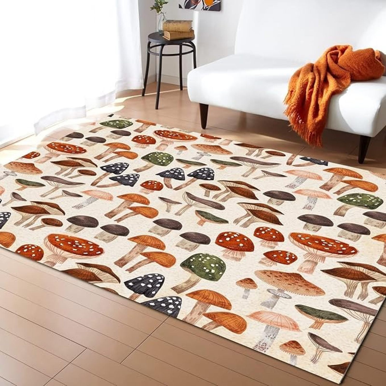 Creative Cartoon Oyster Mushroom Area Rug, Bright Mushroom Family Print ...