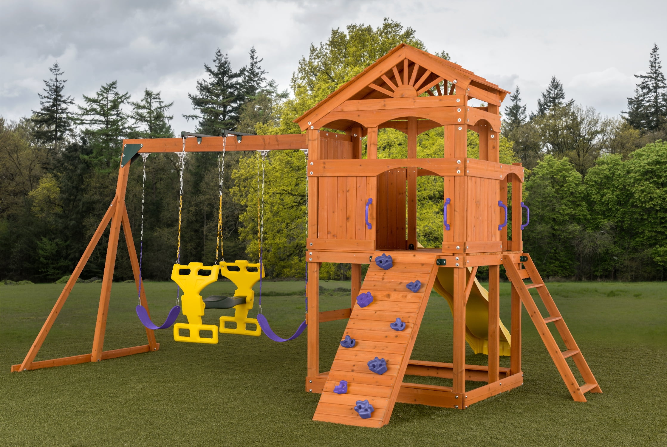 Creative Cedar Designs Timber Valley Wooden Playset with Wooden Roof ...