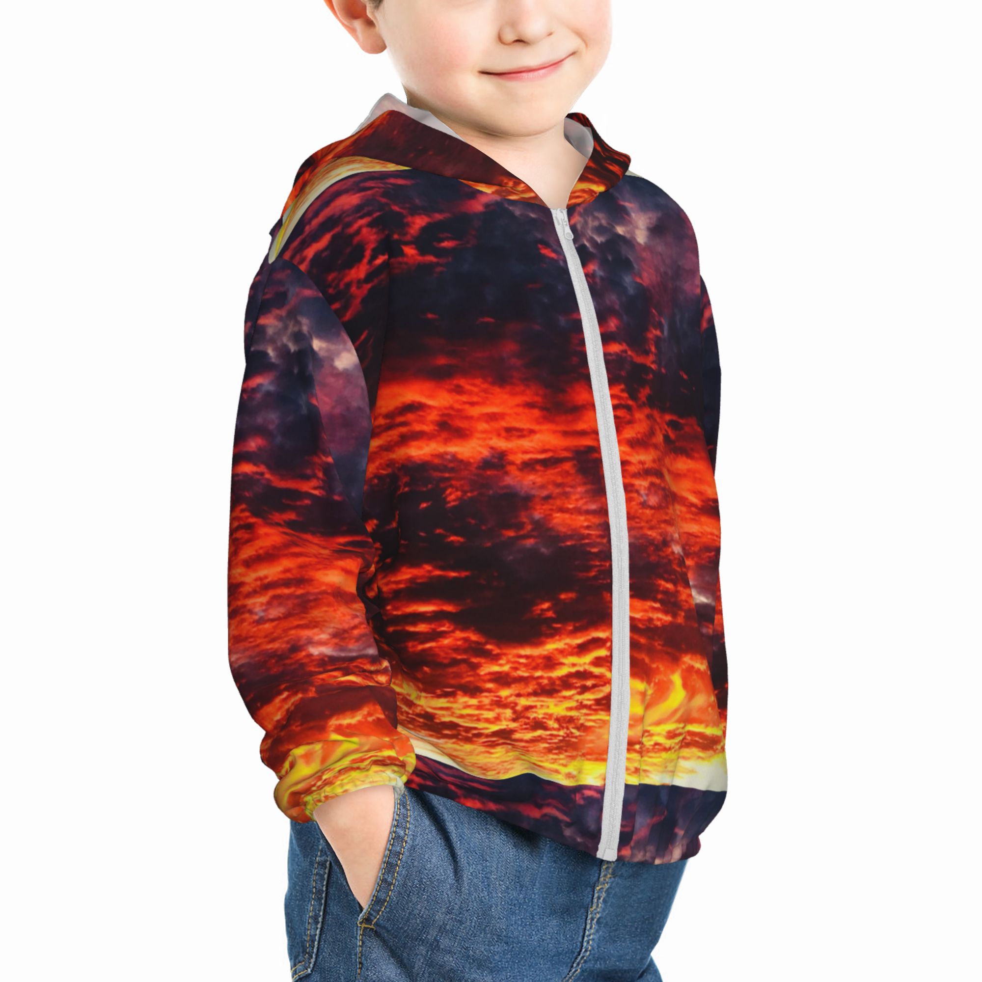 Creative Cloud Wallpaper Kids Zip-Up Hoodie Girls Boys Sun Protection Jacket Hooded Cooling ...
